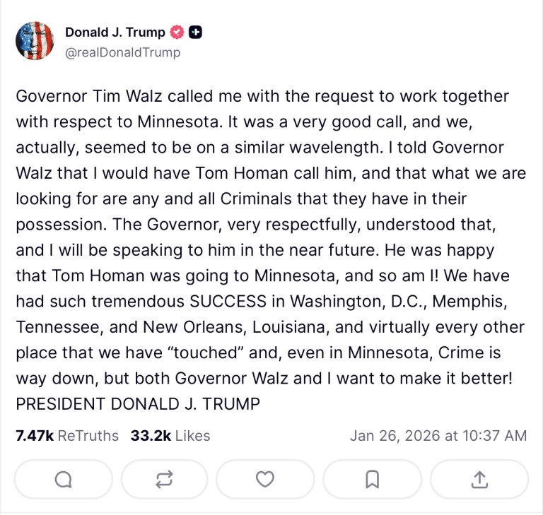 President Trump Says Gov. Tim Walz Called Him and Asked To Work ...
